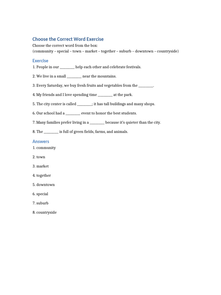 Choose The Correct Word Exercise | PDF