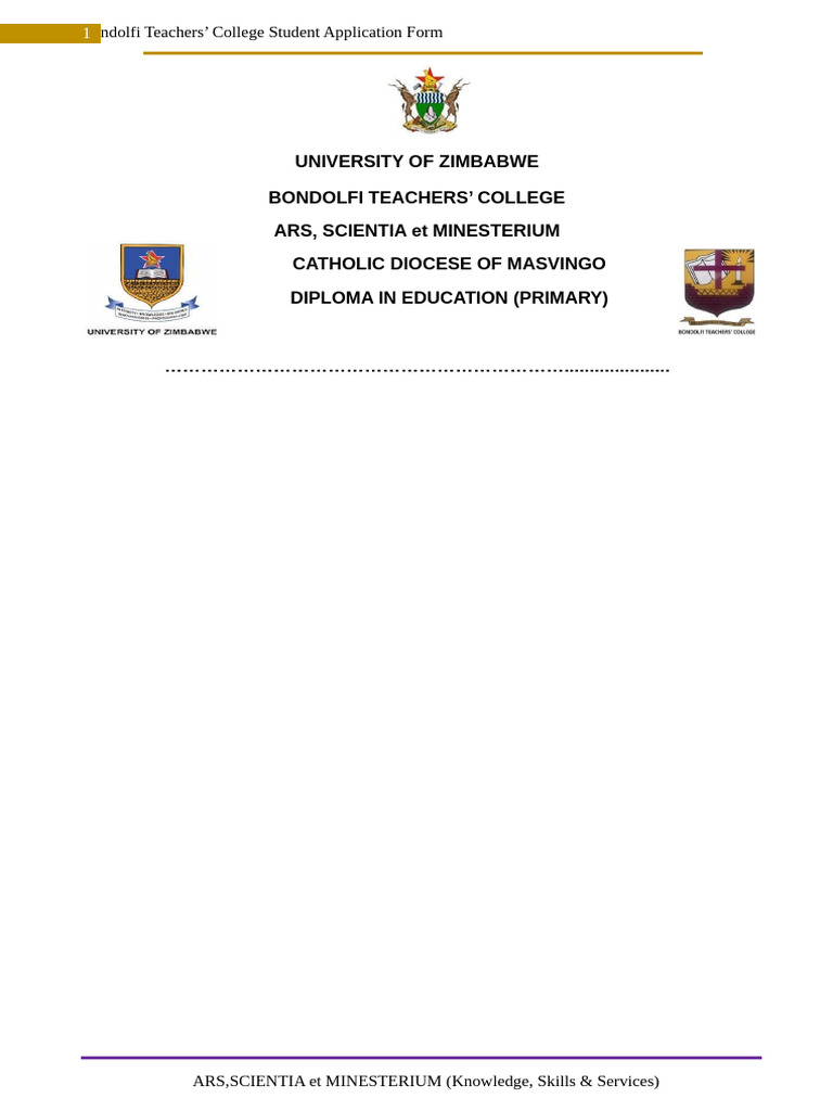 Bondolfi Teachers College Student Application Form | PDF