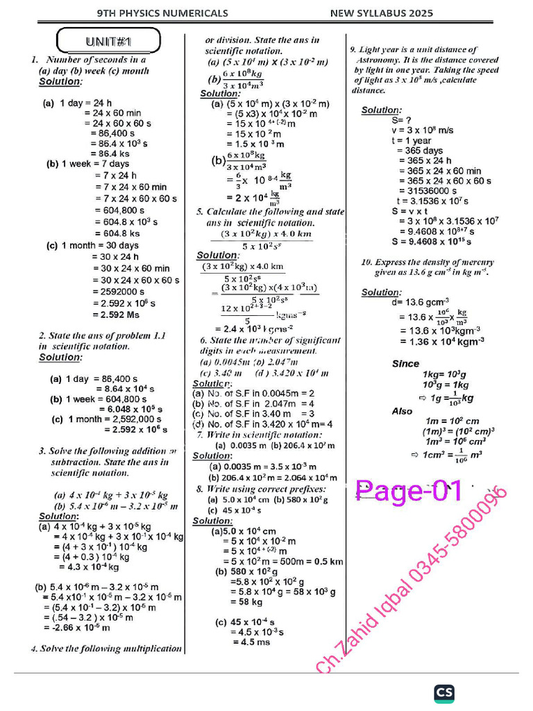 9th Physics Full Book Numericals Solved New Book 2025 | PDF