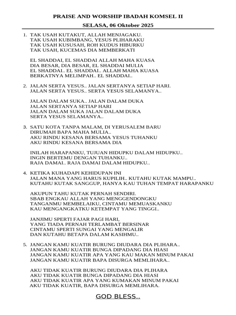 Ibadah Puji dan Penyembahan KOMSEL II | PDF