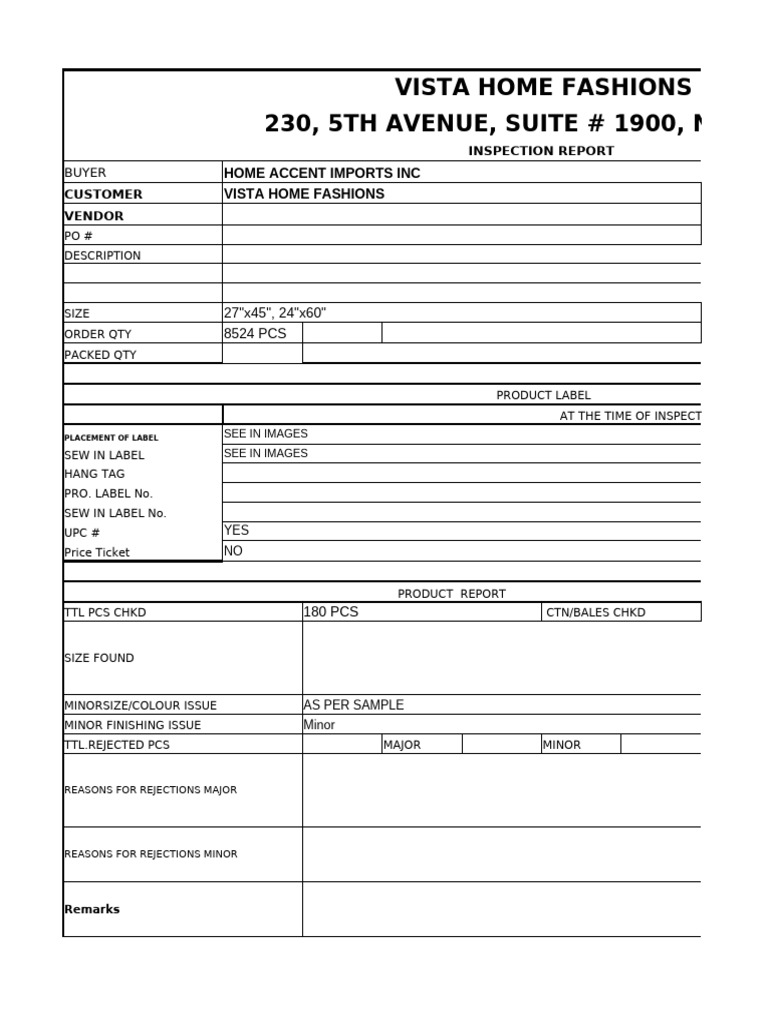 Inspection Report Format Vista | PDF