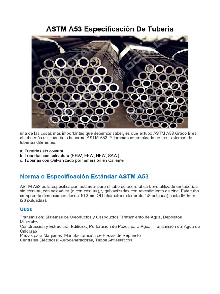 ASTM A53 Especificación de Tubería | PDF | Acero | Tubería (transporte de fluidos)
