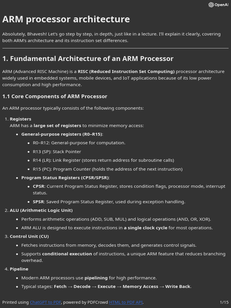 ARM Processor Architecture Overview | PDF | Embedded System | Central ...