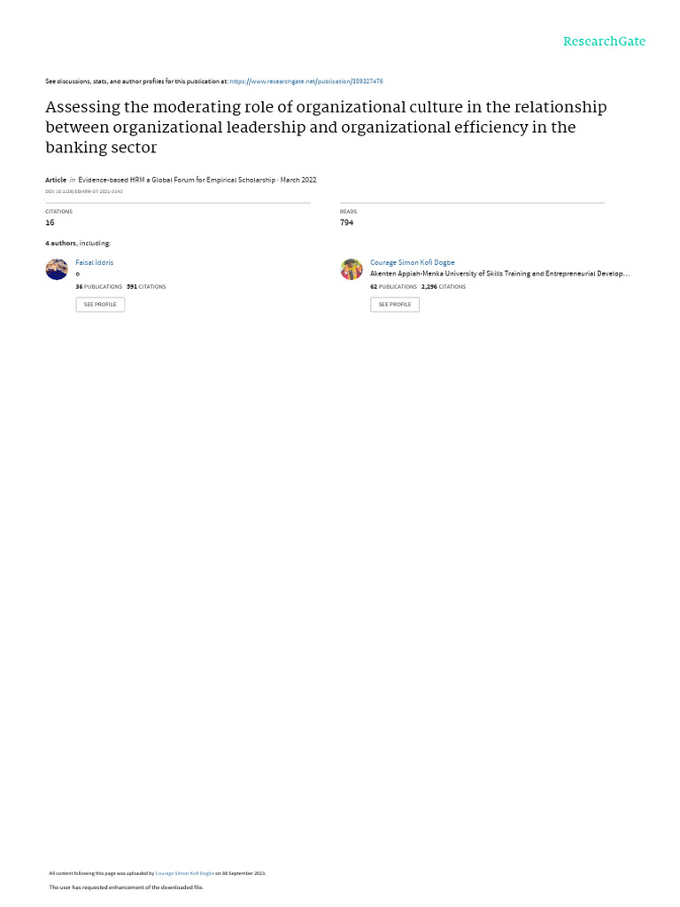 Assessing The Moderating Role of Organizational Culture in The ...