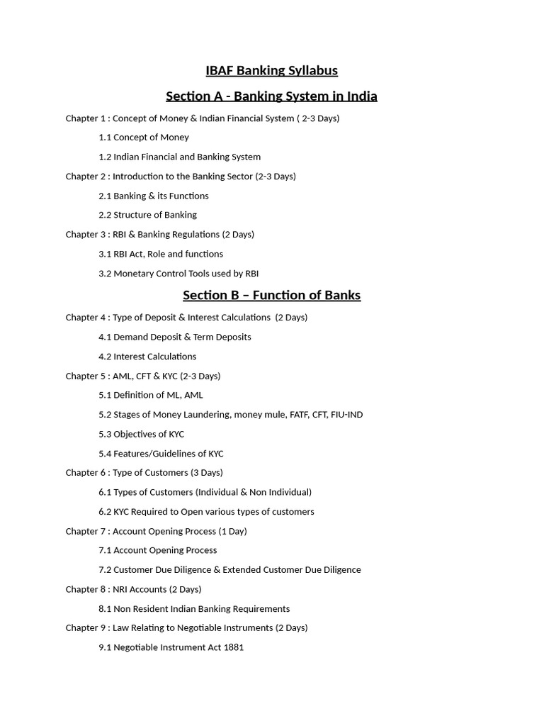 IBAF Banking Syllabus | PDF | Banks | Financial Markets