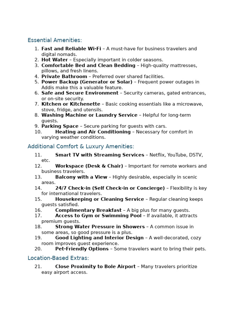 Essential Amenities for Travelers in Addis | PDF