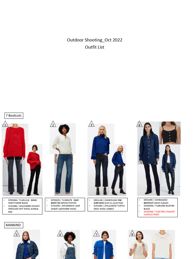 Outdoor Shooting - Outfit List | PDF | Shirt | Clothing