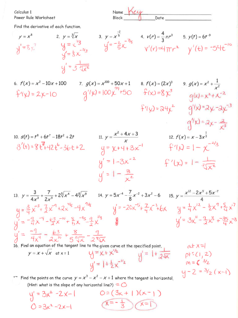Day 3 - Power Rule Worksheet - HMWK - Ans | PDF