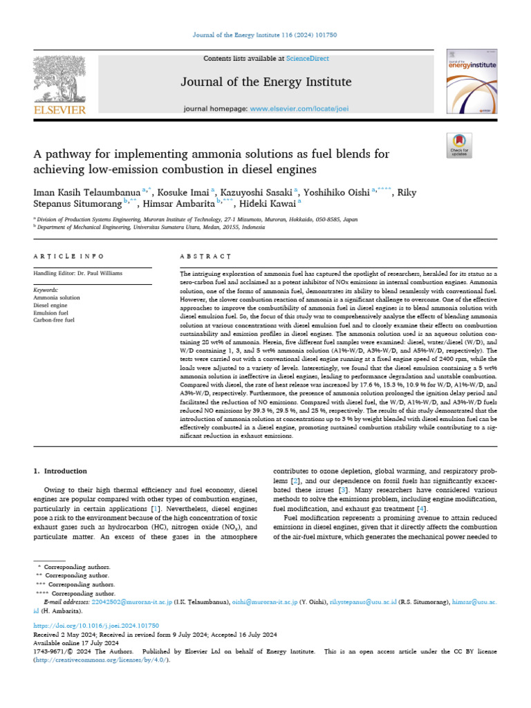 A Pathway For Implementing Ammonia Solutions As Fuel Blends For | PDF ...
