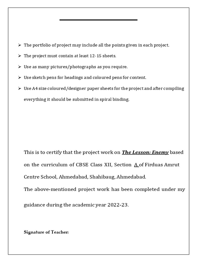 CBSE Class XII English Project Guide | PDF