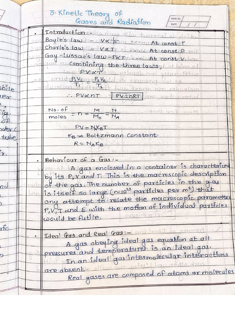 Kinetic Theory of Gases and Radiation Notes | PDF