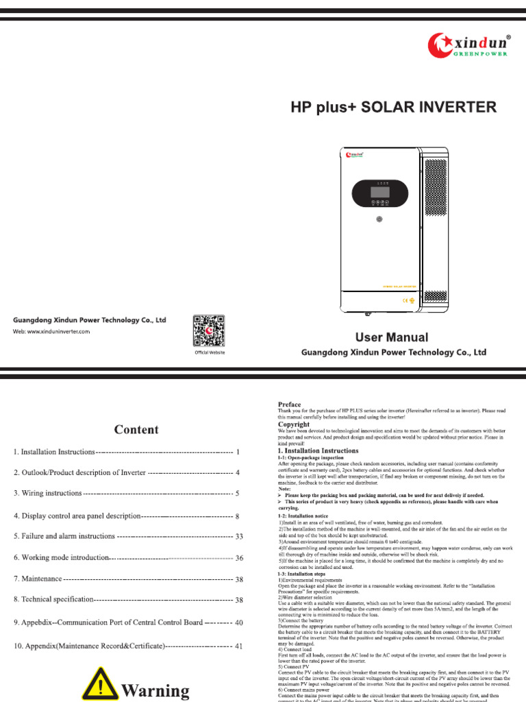HP Plus Solar Inverter User Manual | PDF
