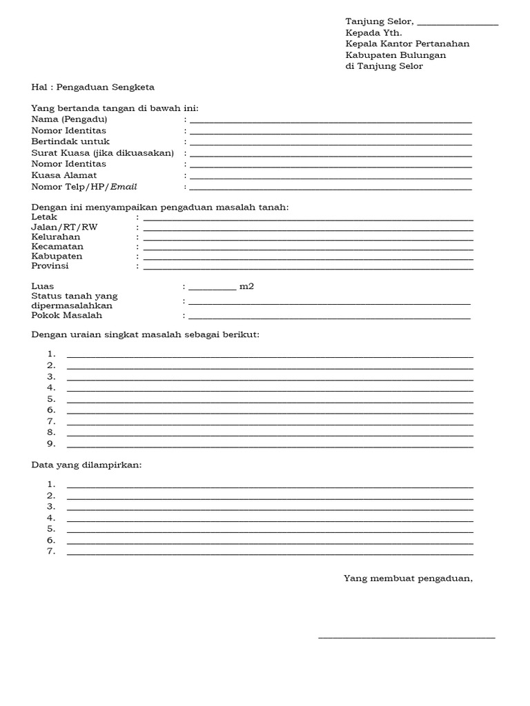 Form Pengaduan Kantah Bulungan | PDF