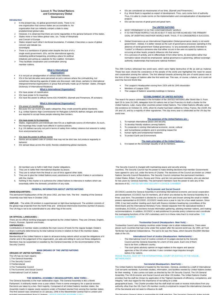 Understanding the United Nations' Role | PDF | United Nations ...