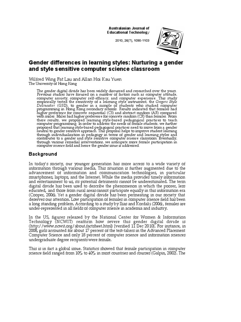 Gender Differences in Learning Styles: Nurturing A Gender and Style ...