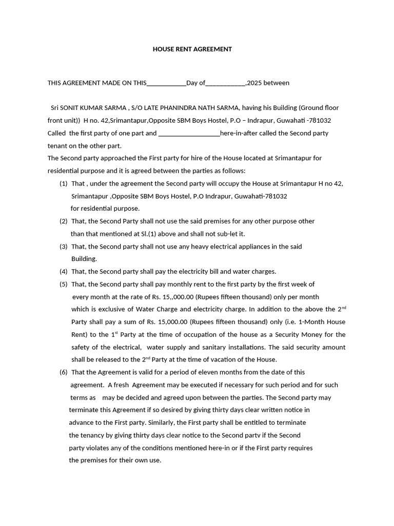 House Rent Agreement for Guwahati Tenant | PDF | Common Law | Private Law