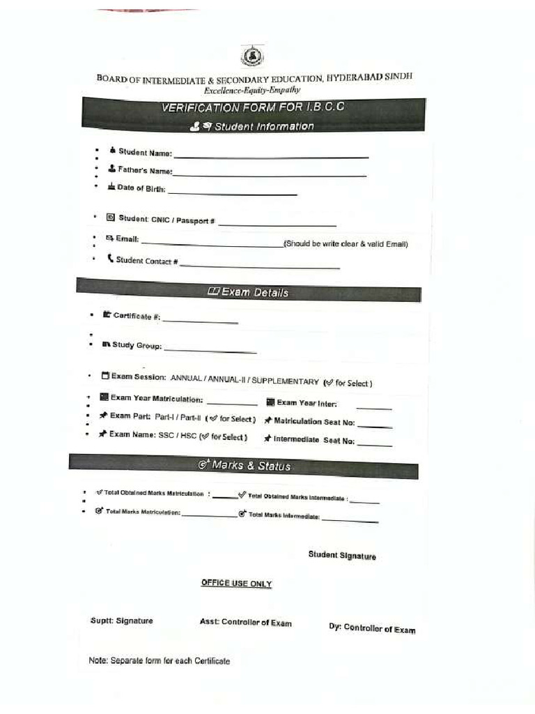 IBCC BISEH Form | PDF