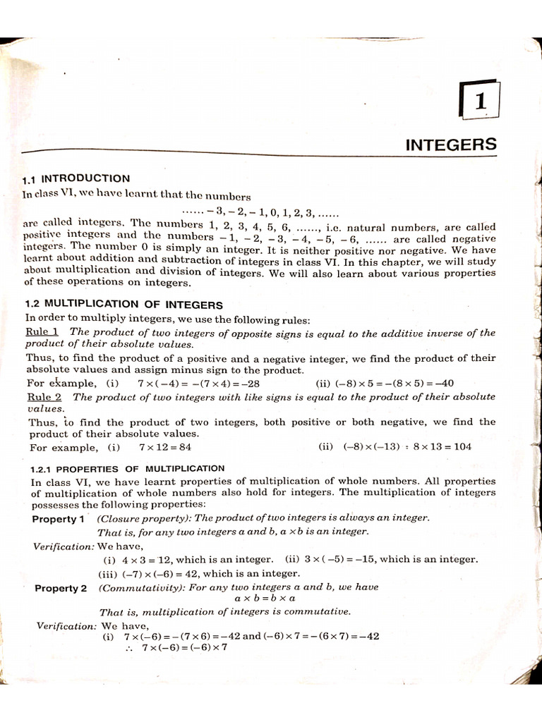 RD Sharma Class 7 Ch1 Integer | PDF