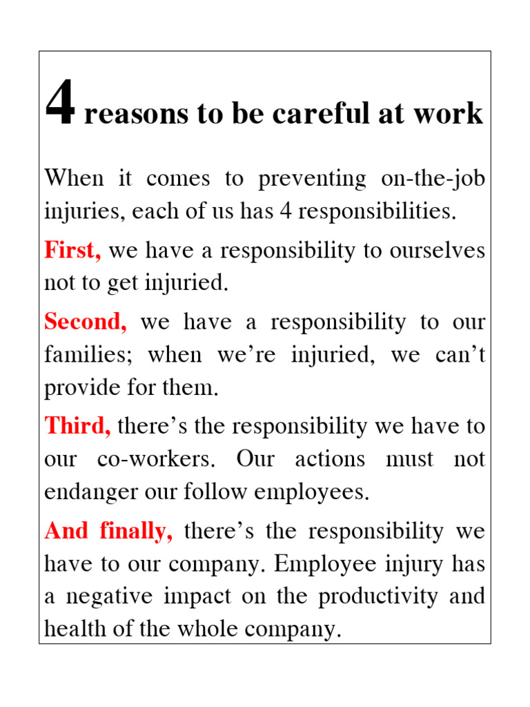 4Reasons to Be Careful at Work | PDF