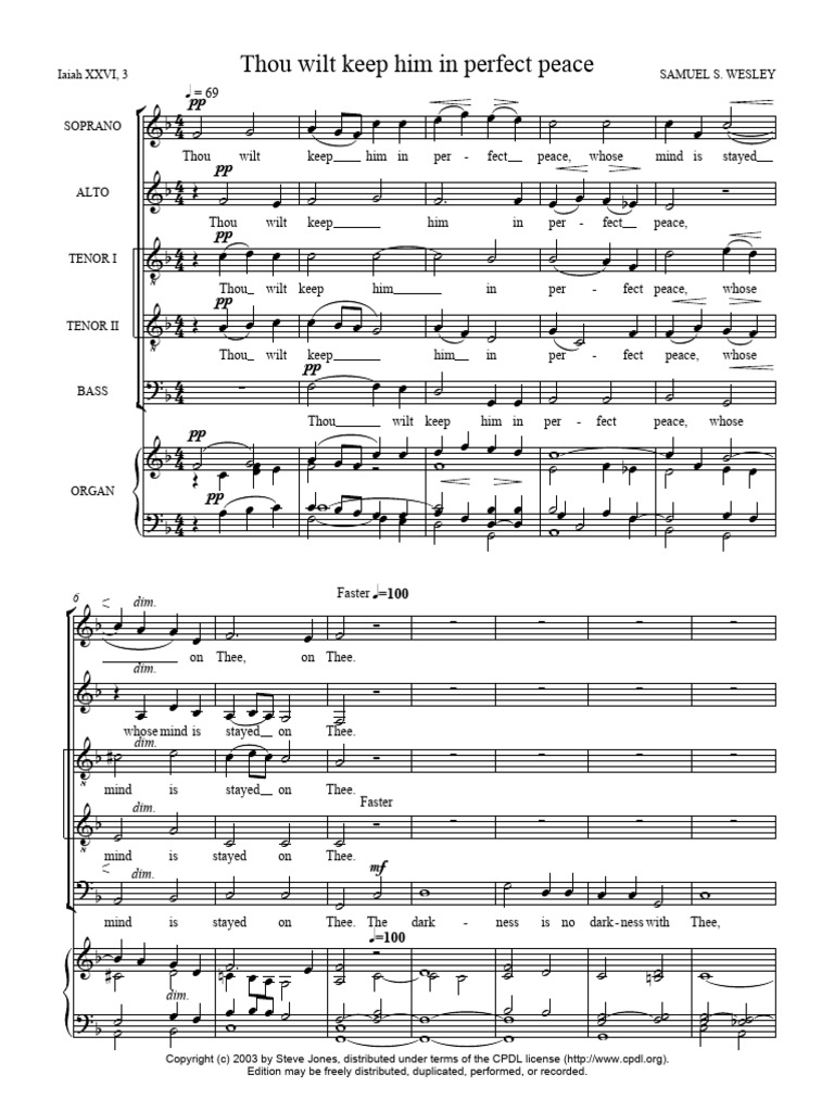 Wesley's "Perfect Peace" Lyrics | PDF | Choral Music