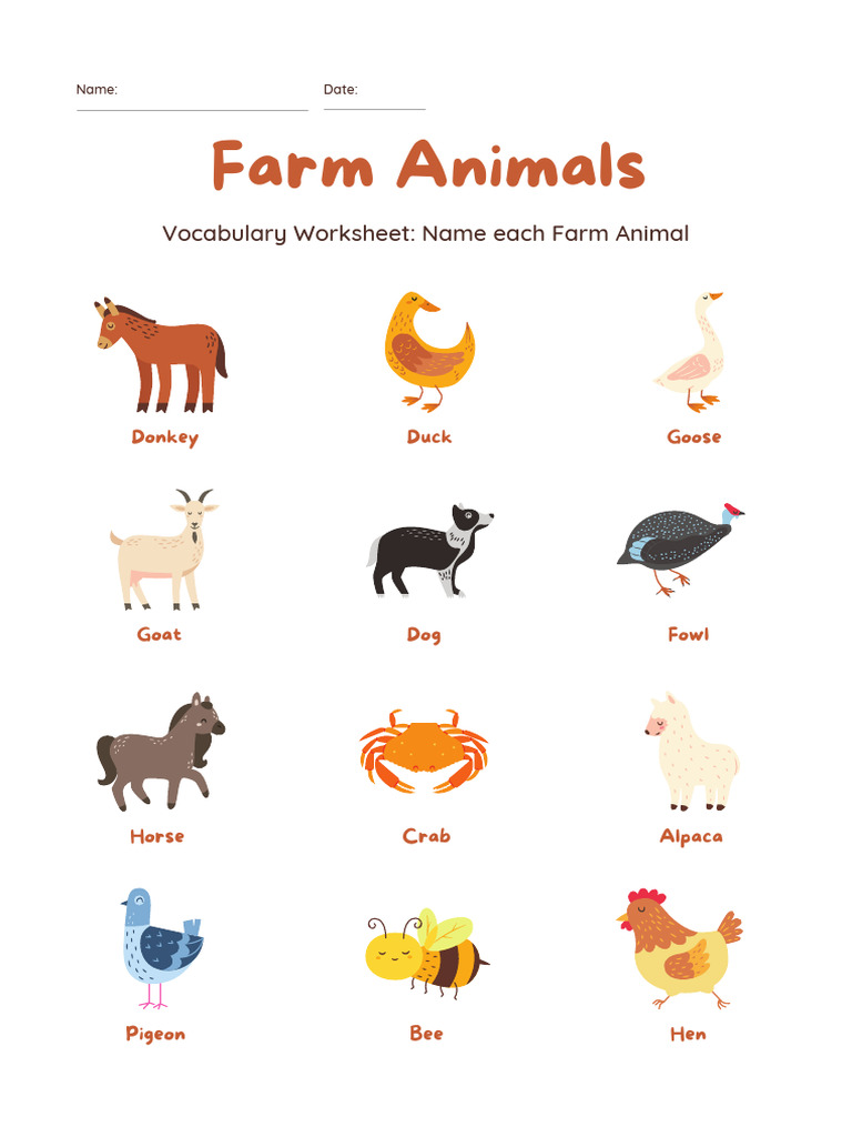 Vocabulary Farm Animals Worksheet Set | PDF