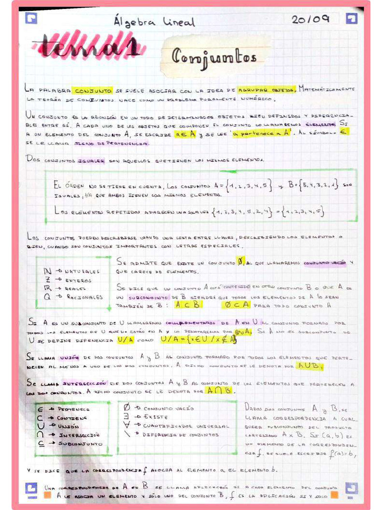 Apuntes de Teoría. Algebra Lineal T1 Conjuntos | PDF