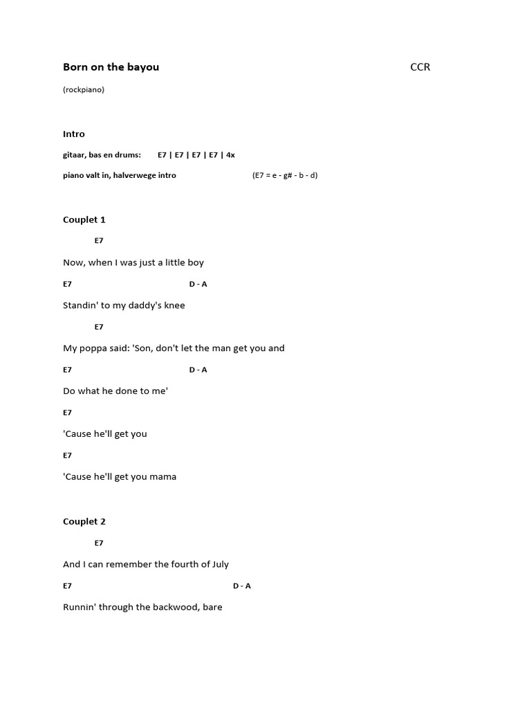 Born on the Bayou Song Lyrics | PDF