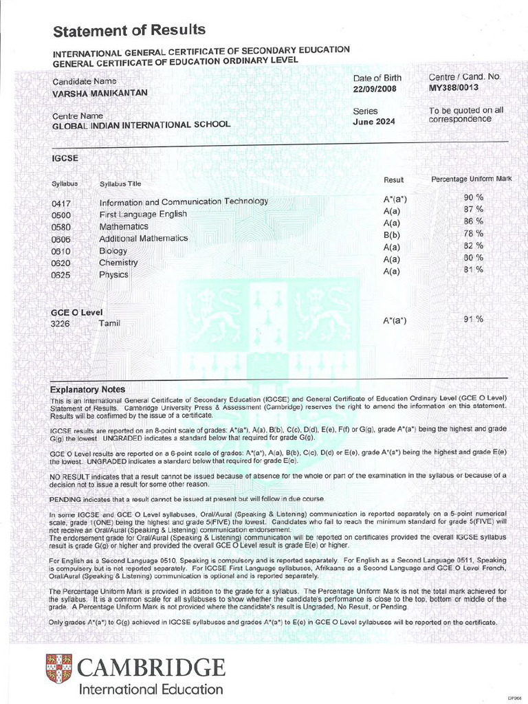 Igcse Marksheet | PDF