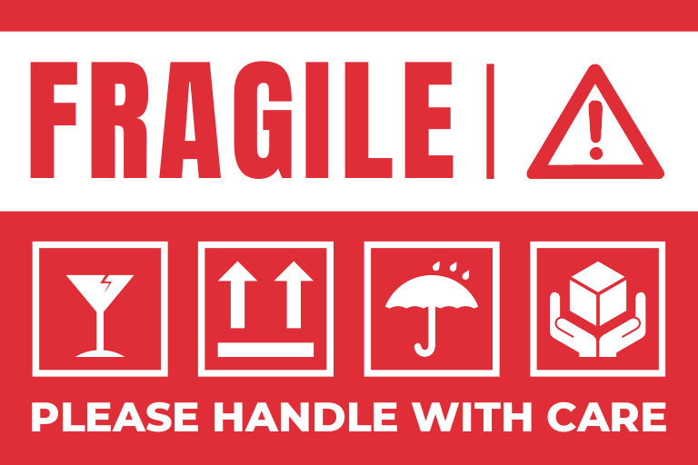 Red White Modern Fragile Label Rectangle Sticker | PDF