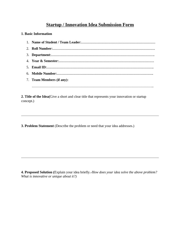 Startup Innovation Idea Submission Form | PDF