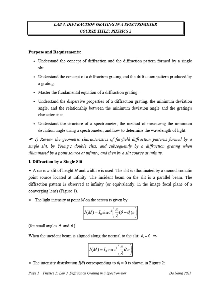 Lab 3 - Diffraction Grating in A Spectrometer | PDF | Diffraction | Wavelength