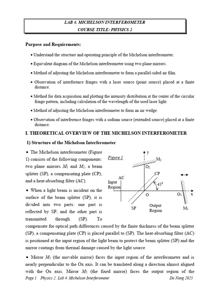 Michelson Interferometer Lab Guide | PDF | Interferometry | Optics