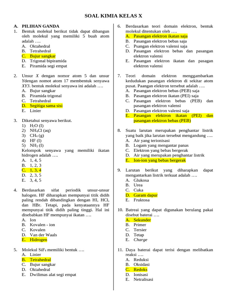 3 Soal Asat Kimia Kelas X | PDF
