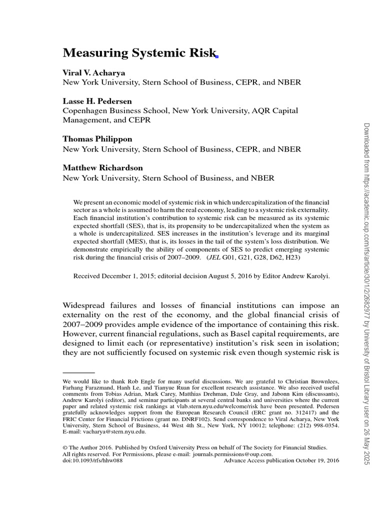 Measuring Systemic Risk | PDF | Value At Risk | Systemic Risk