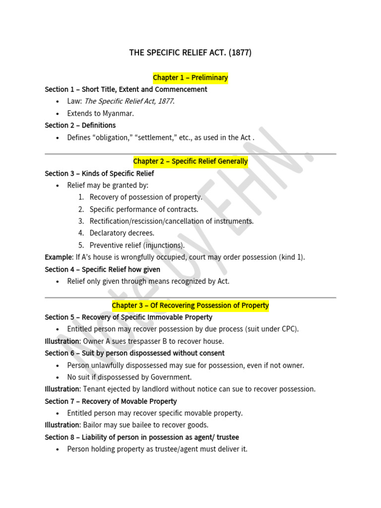6106 Note For The Specific Relief Act. | PDF | Legal Remedy | Injunction