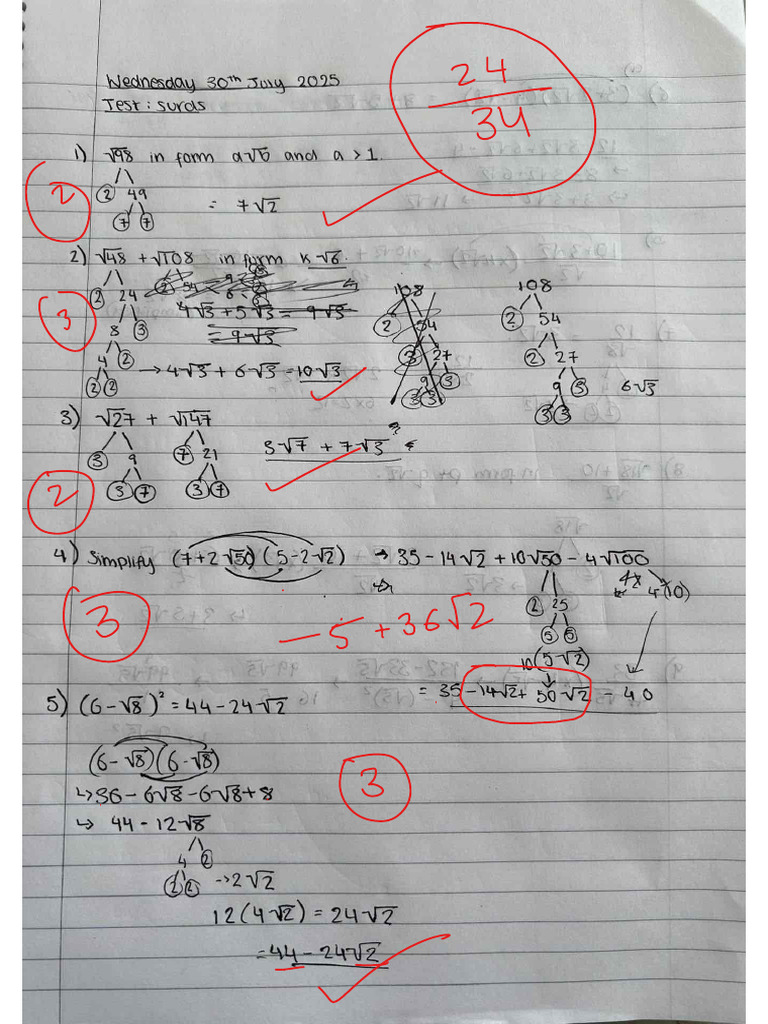Surd Test Answers Redwana | PDF
