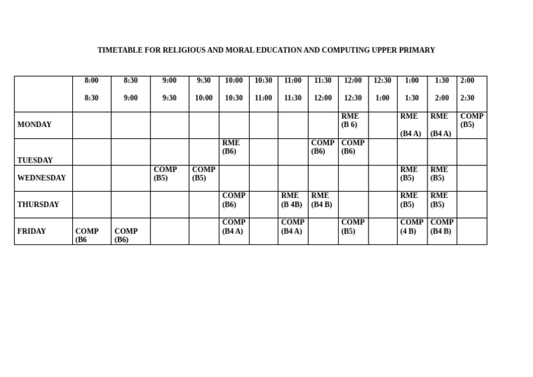 Upper Primary Timetable Overview | PDF