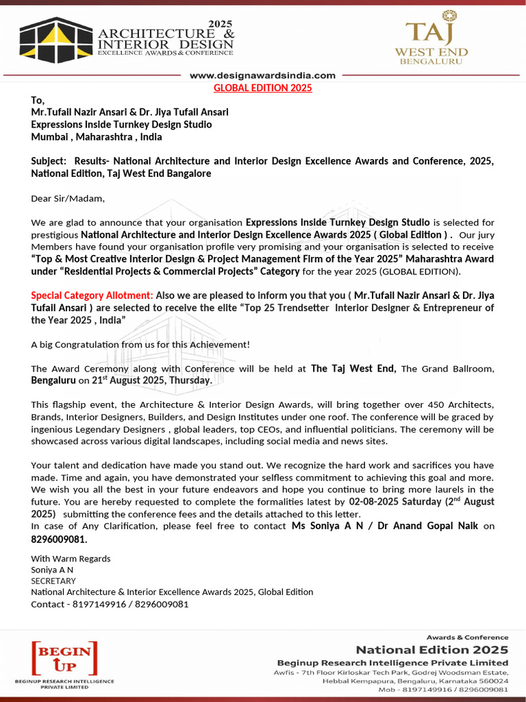 Tufail Nazir Ansari Award Notification 2025 | PDF