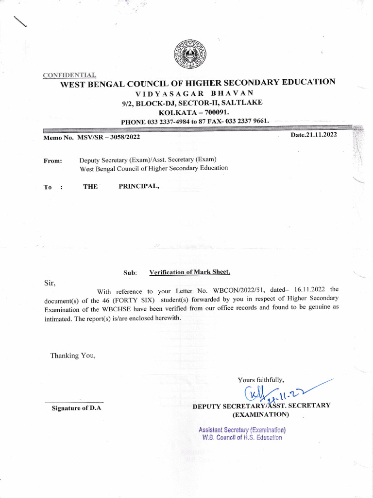 WB Marksheet Verification Report | PDF | Educational Stages | Secondary Education