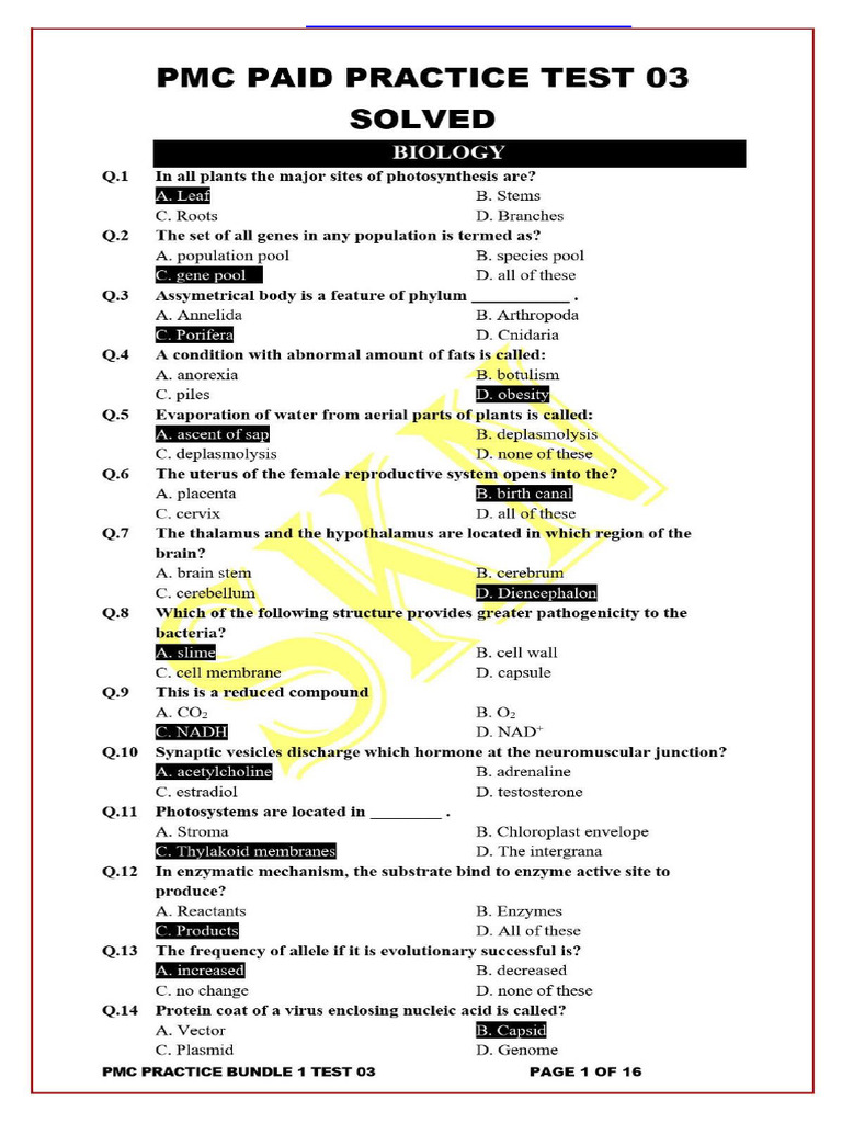 PMC Paid Practice Test 03 Bundle 1 Plspot | PDF