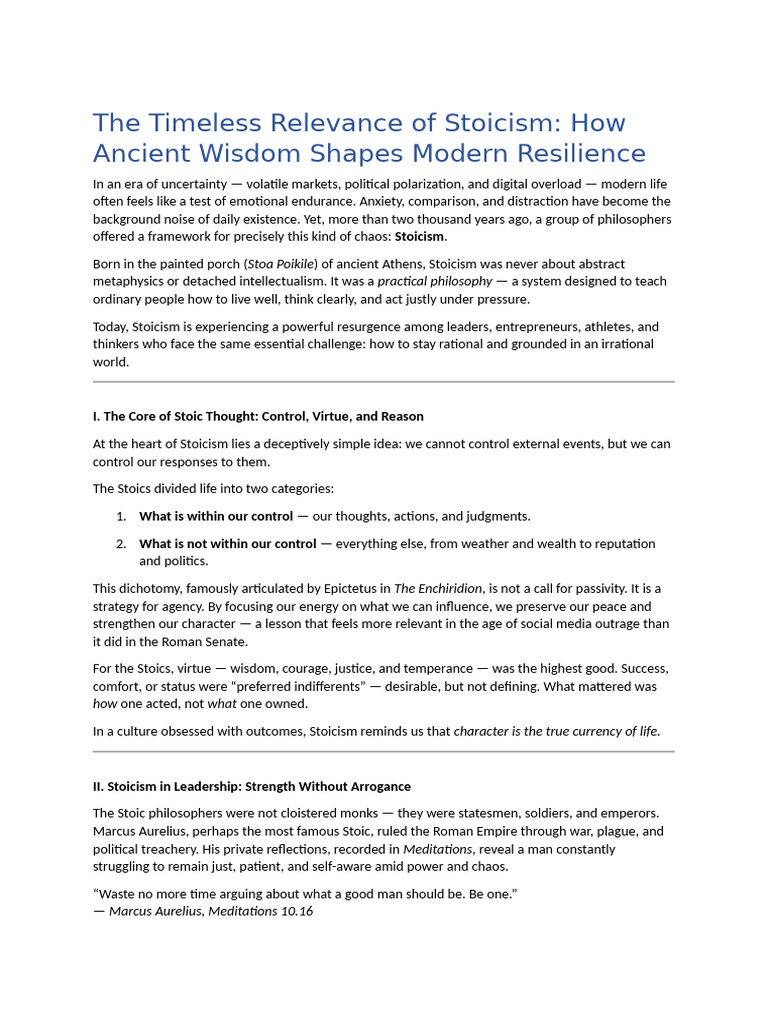 Stoicism: Ancient Wisdom for Modern Resilience | PDF | Stoicism