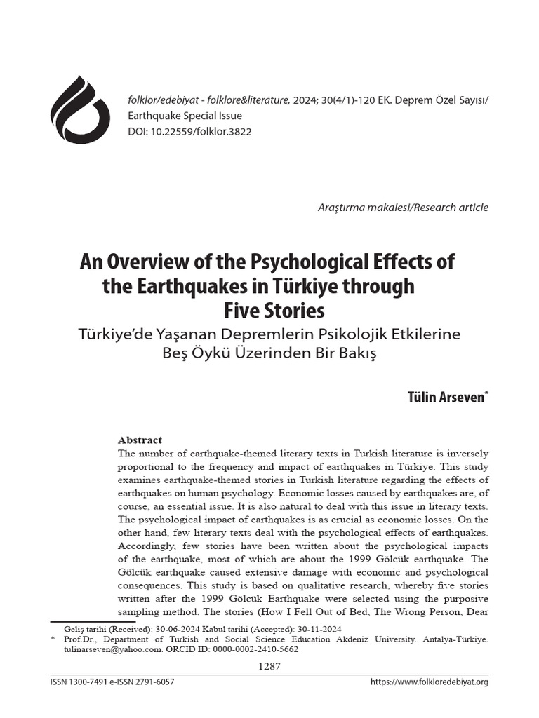 An Overview of The Psychological Effects of The Earthquakes in Türkiye ...