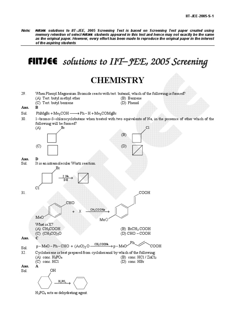 Iit Jee Screening Chemistry 2005 Solution | PDF | Acid | Isomer