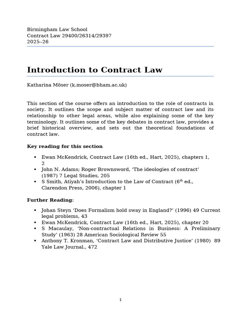 Introduction to Contract Law Overview | PDF | Market (Economics ...