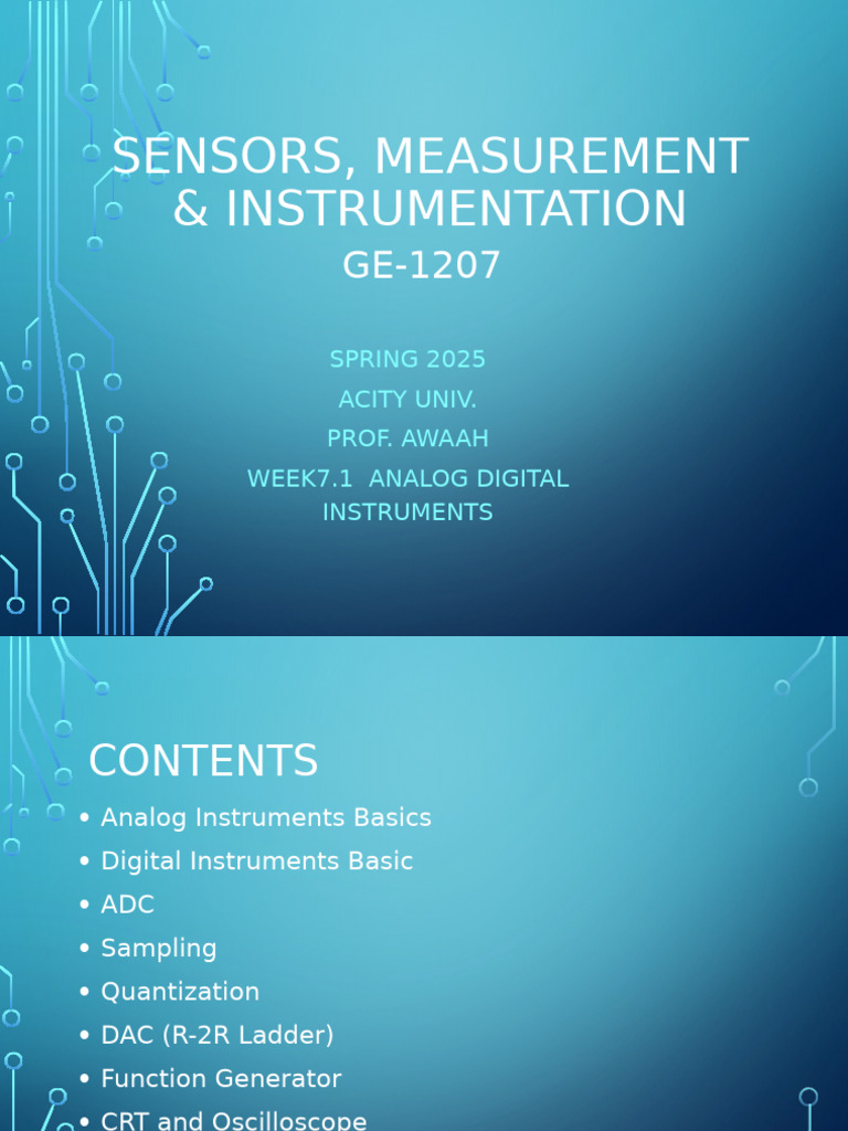 Fundamentals of Measurement - Intro - Week7 - Analog Instruments and ...