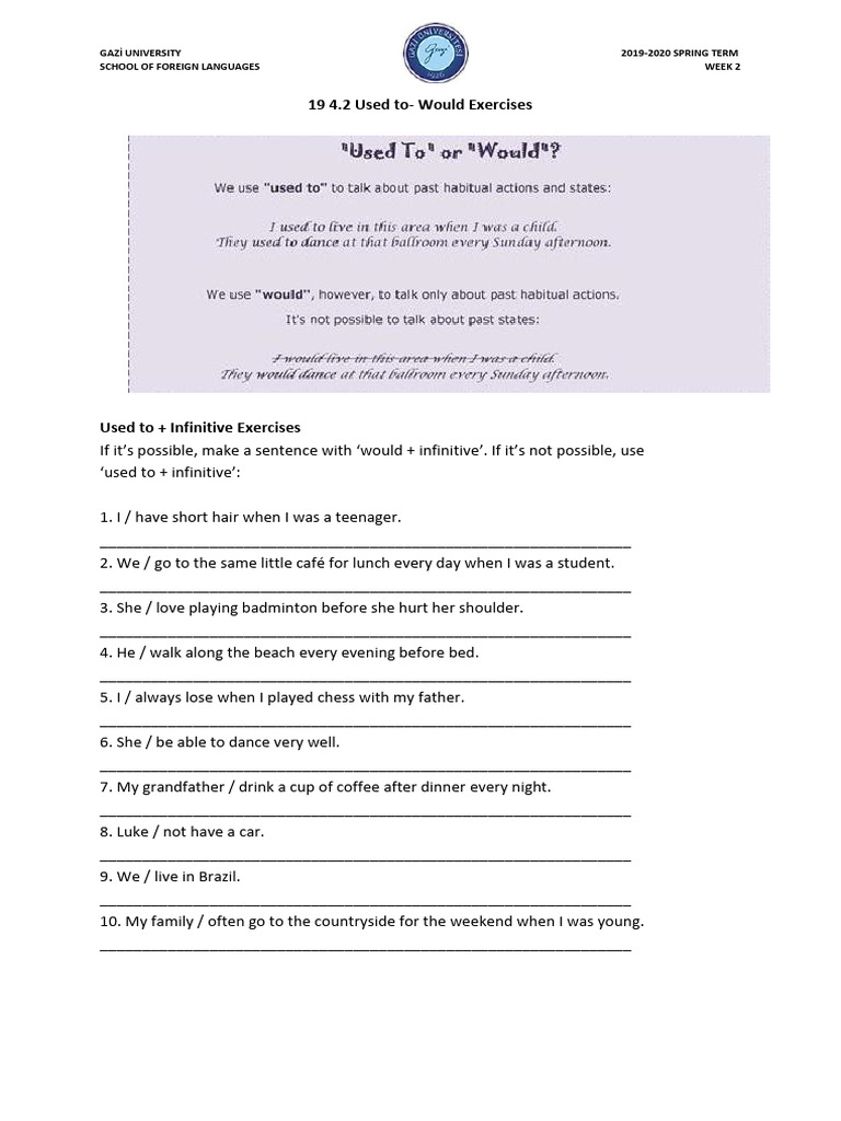 Used to vs Would Exercises Guide | PDF