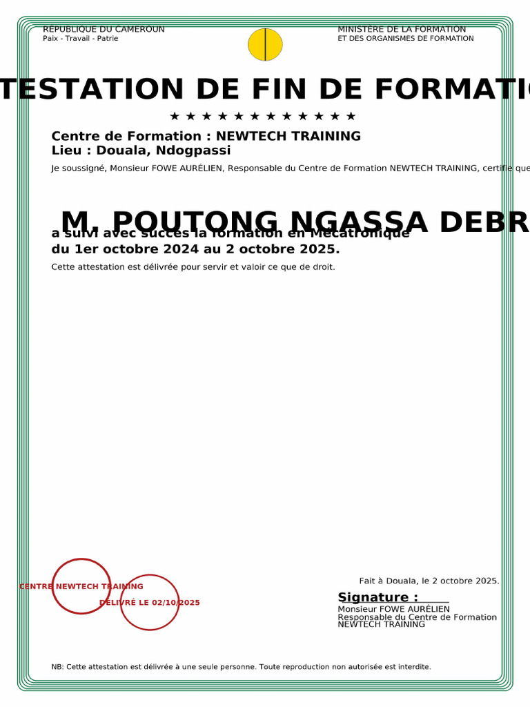 Attestation Newtech Training | PDF