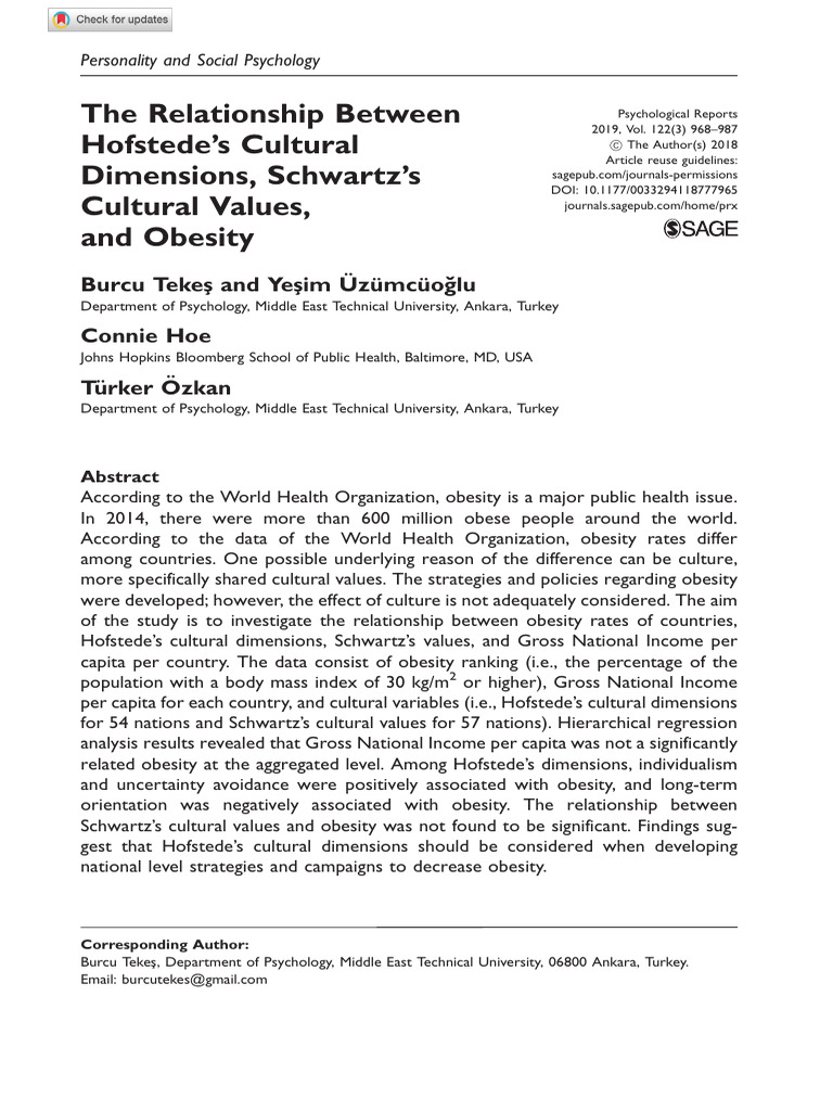 Tekes Et Al 2018 The Relationship Between Hofstede S Cultural ...