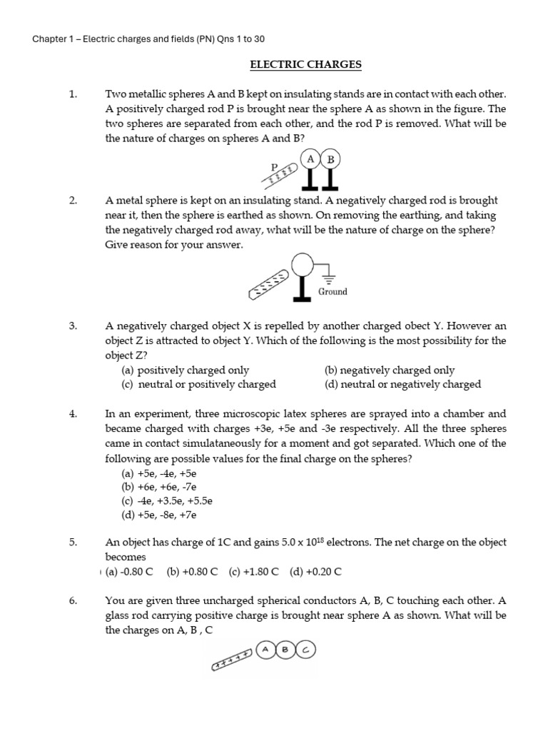 Electric Charges and Fields - Qns 1 To 30 | PDF | Electric Charge | Force