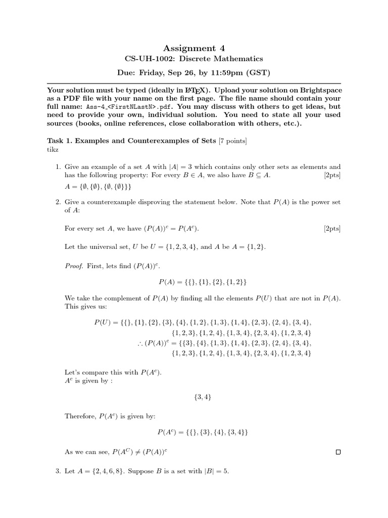 Discrete Math Sample Assignment 2 | PDF | Set (Mathematics) | If And ...